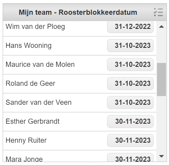 Widget: Mijn team - Roosterblokkeerdatum - Aenova